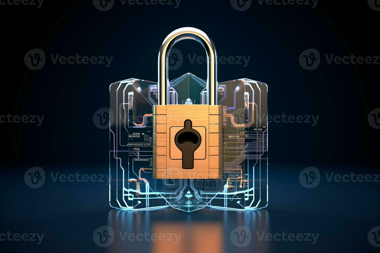 Lock with circuit pattern. Concept of data security, cybersecurity, cyber defense, etc. 29823749 ...