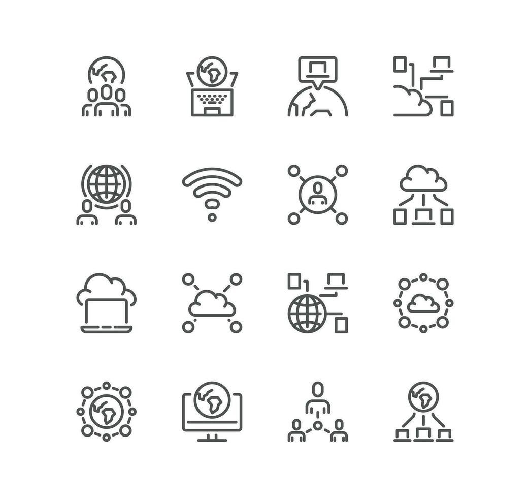 Set of network related icons, global connection, cloud, development ...