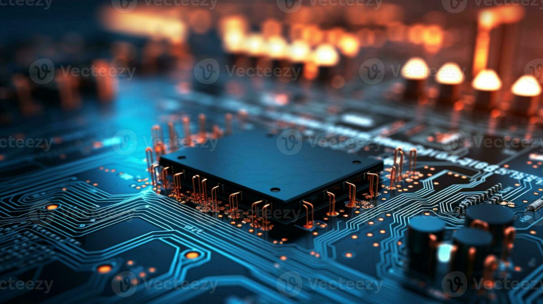 Closeup Of Electronic Circuit Board With Cpu Microchip Electronic