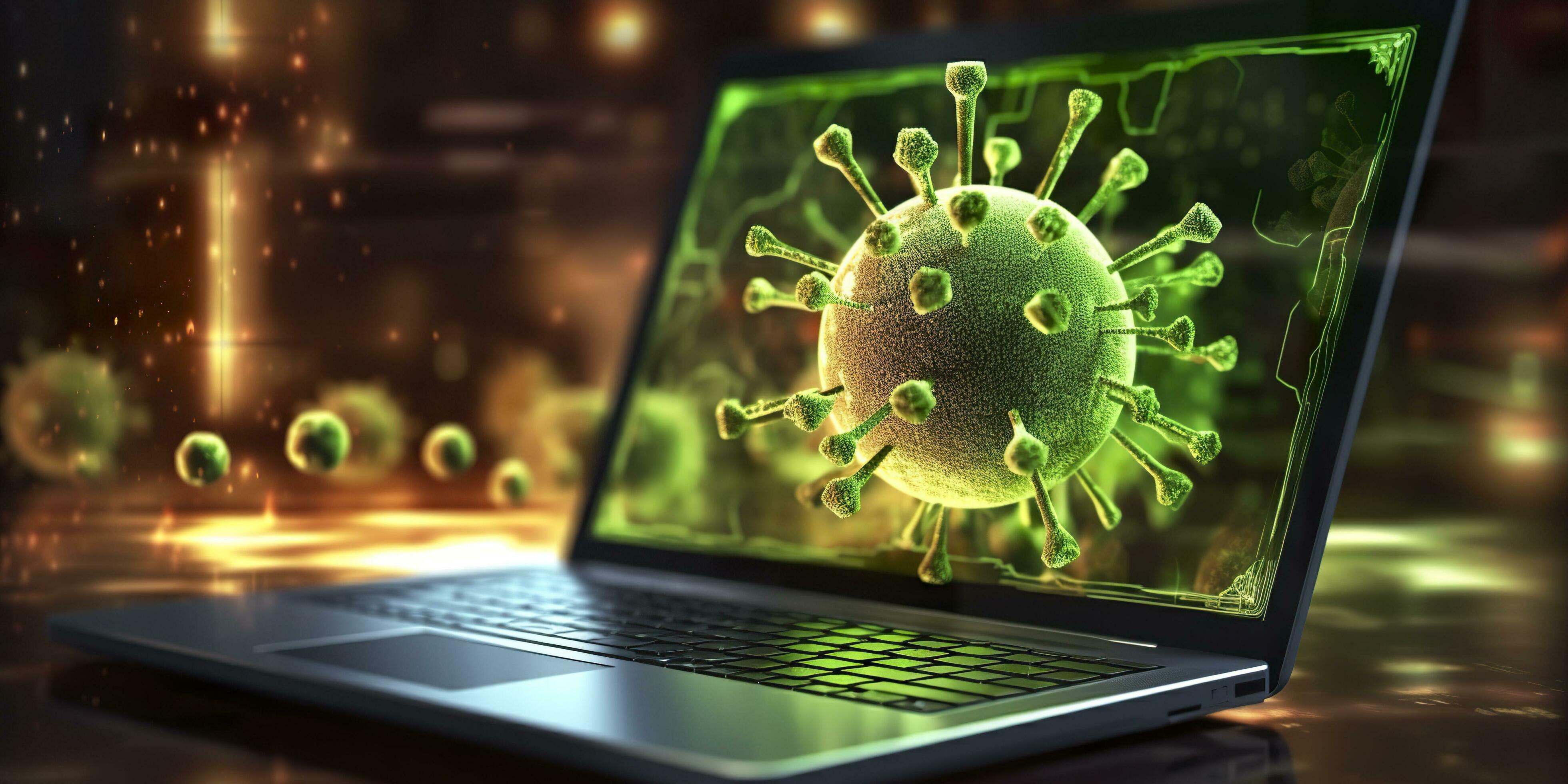 Computer Screen Showing An Installing Update Notification With A Virus Symbol Ai Generative