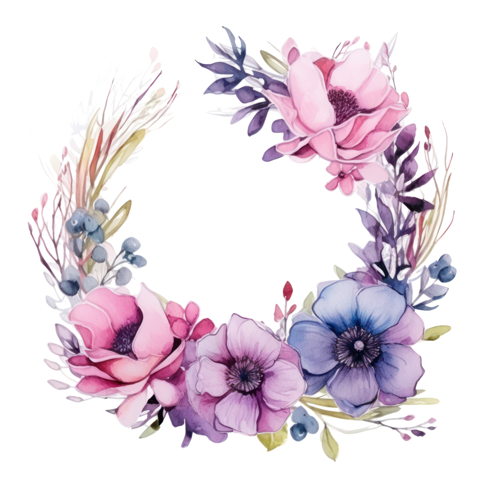 Watercolor Floral Wreath With Pink And Purple Flowers 29847068 Png