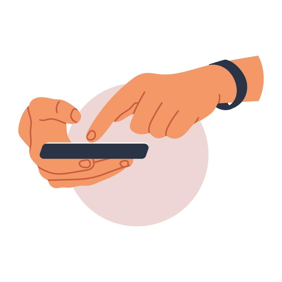 hands holding phone. Scrolling smartphone, app mail, application photo. cellphone camera. Flat ...