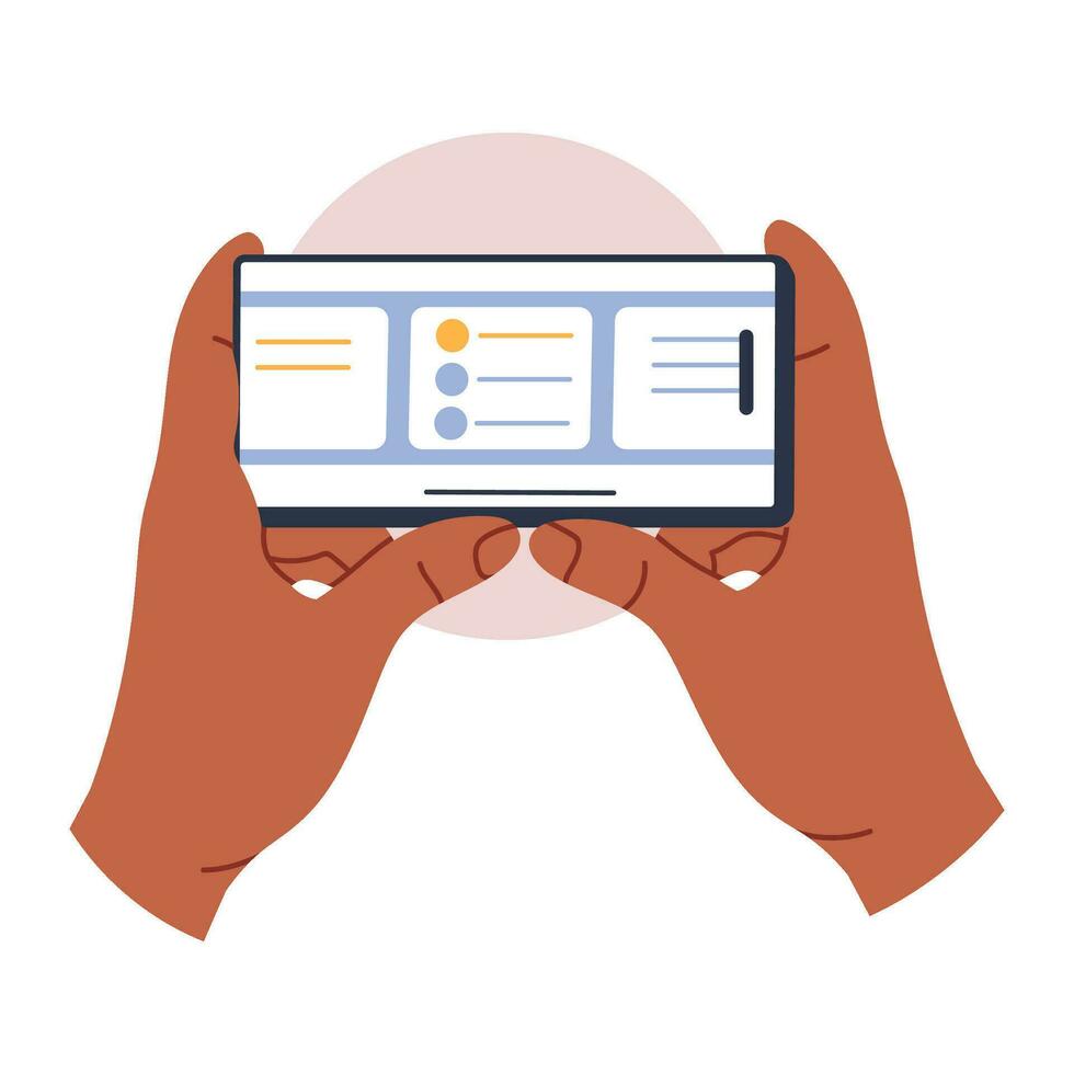 hands holding phone. Scrolling smartphone, app mail, application photo. cellphone camera. Flat ...