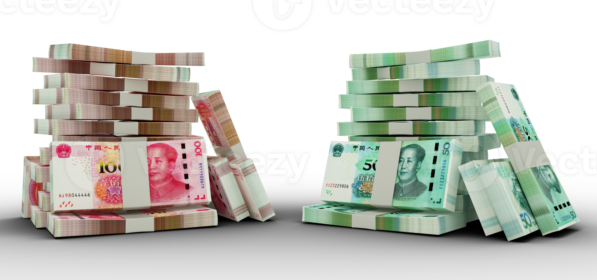3d Rendering Of Stacks Of 100 And 50 Chinese Yuan Notes Bundles Of Chinese Currency Notes