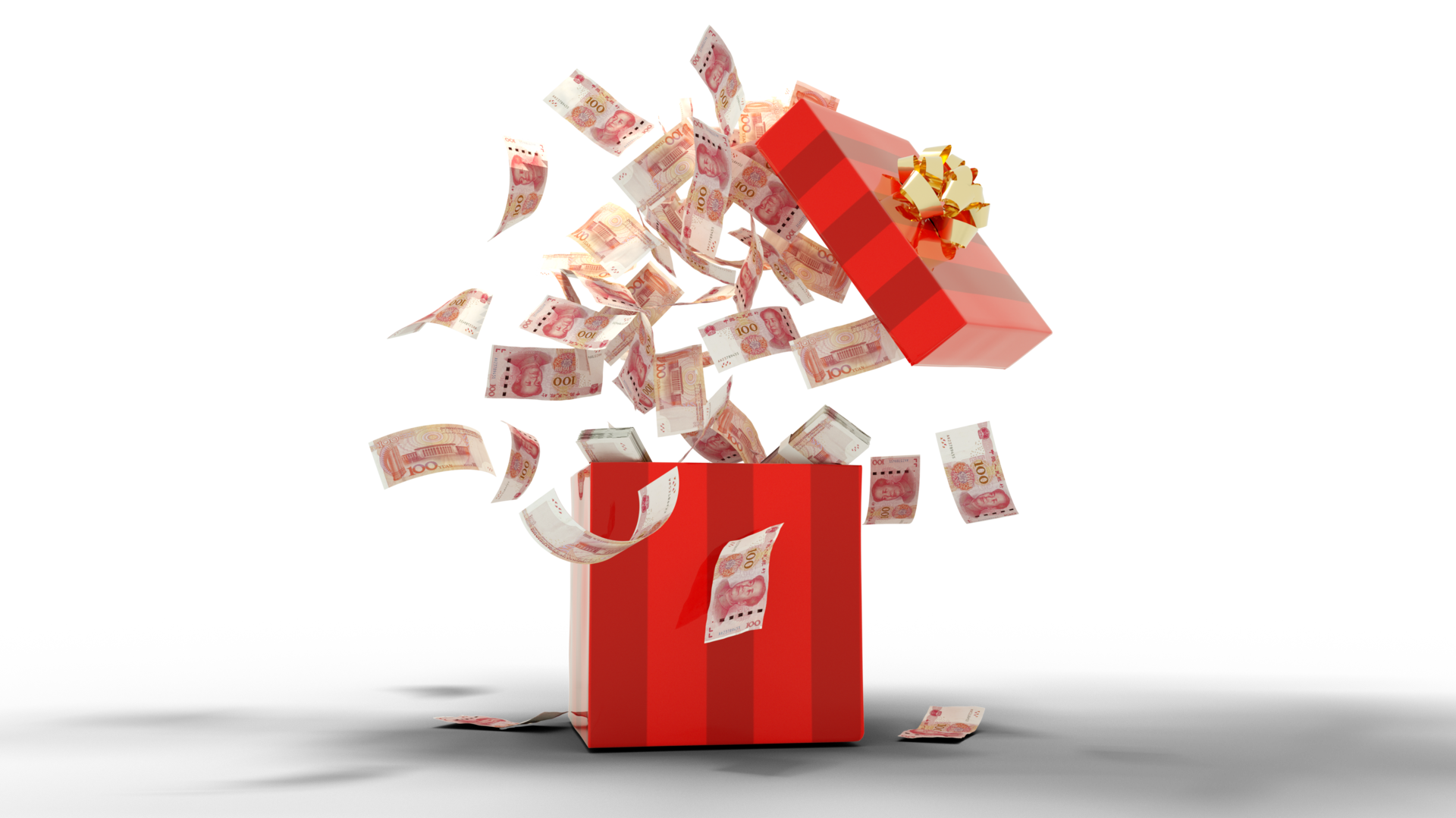 3D Rendering Of A Lot Of 100 Chinese Yuan Notes Coming Out Of An Opened