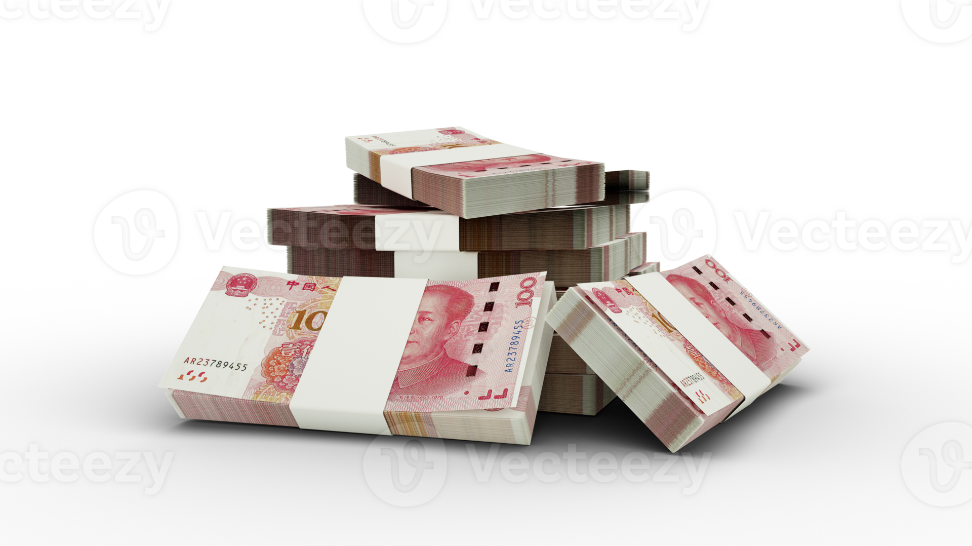 3d Rendering Of Stack Of Chinese Yuan Notes Bundles Of Chinese Currency Notes Isolated On