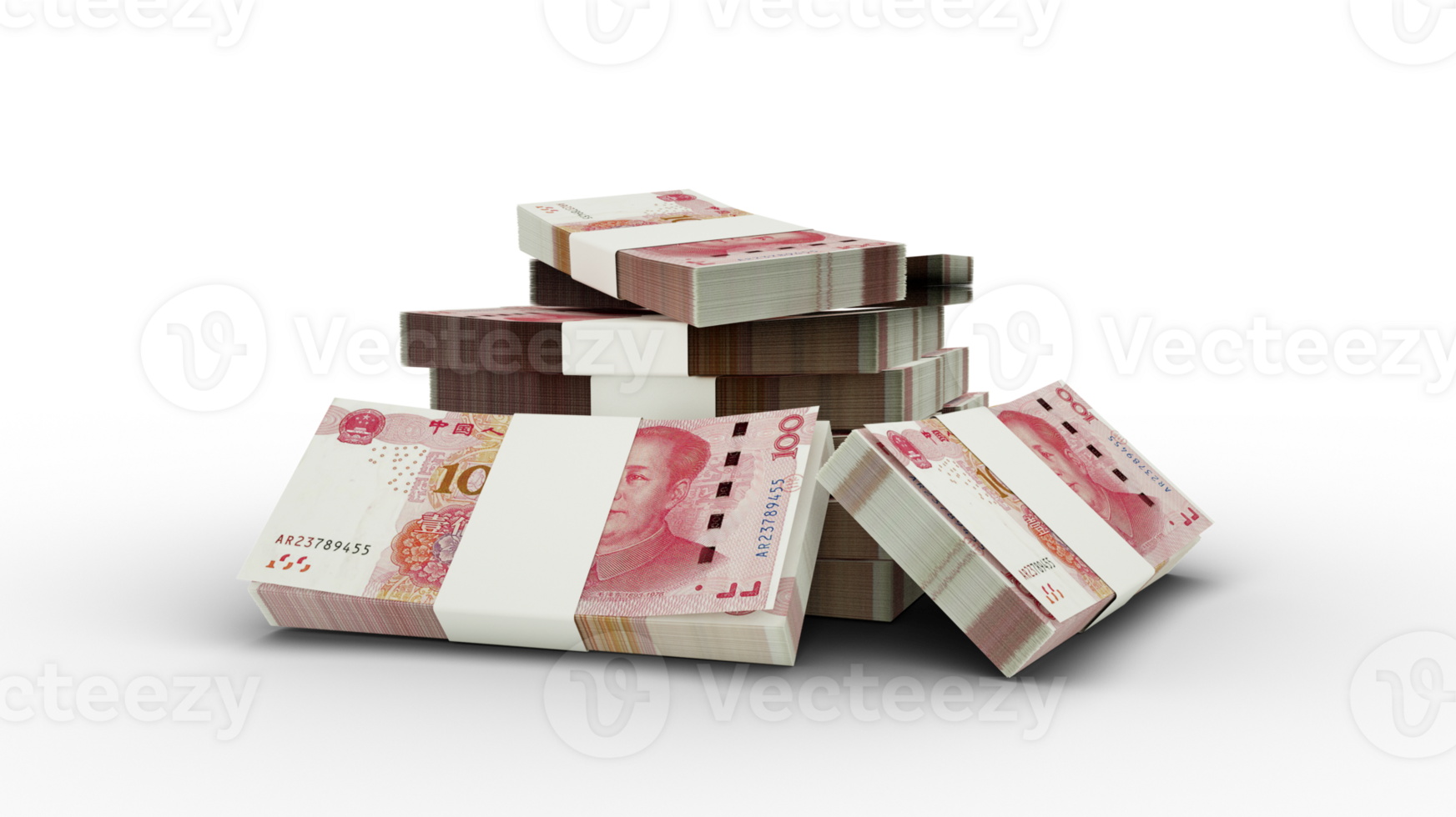 3d Rendering Of Stack Of Chinese Yuan Notes Bundles Of Chinese Currency Notes Isolated On