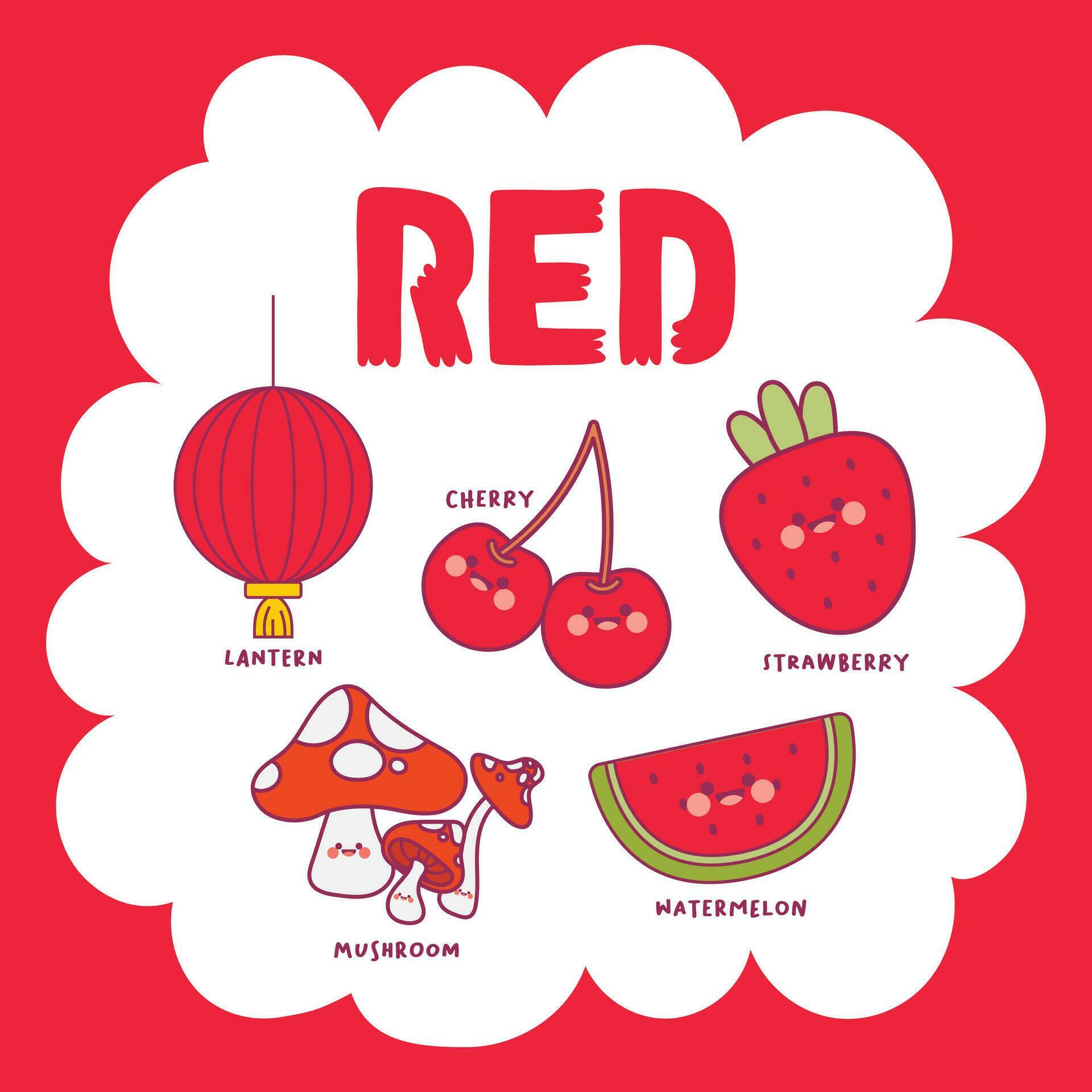 flat design vector color red object illustration collection set ...