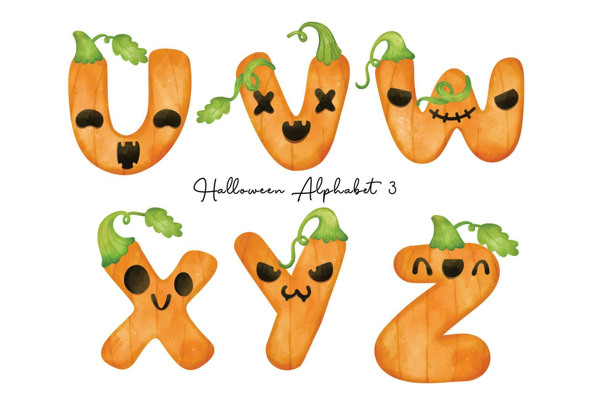 Halloween Pumpkin Alphabet Letter u-z , Cute Spooky Watercolor ...