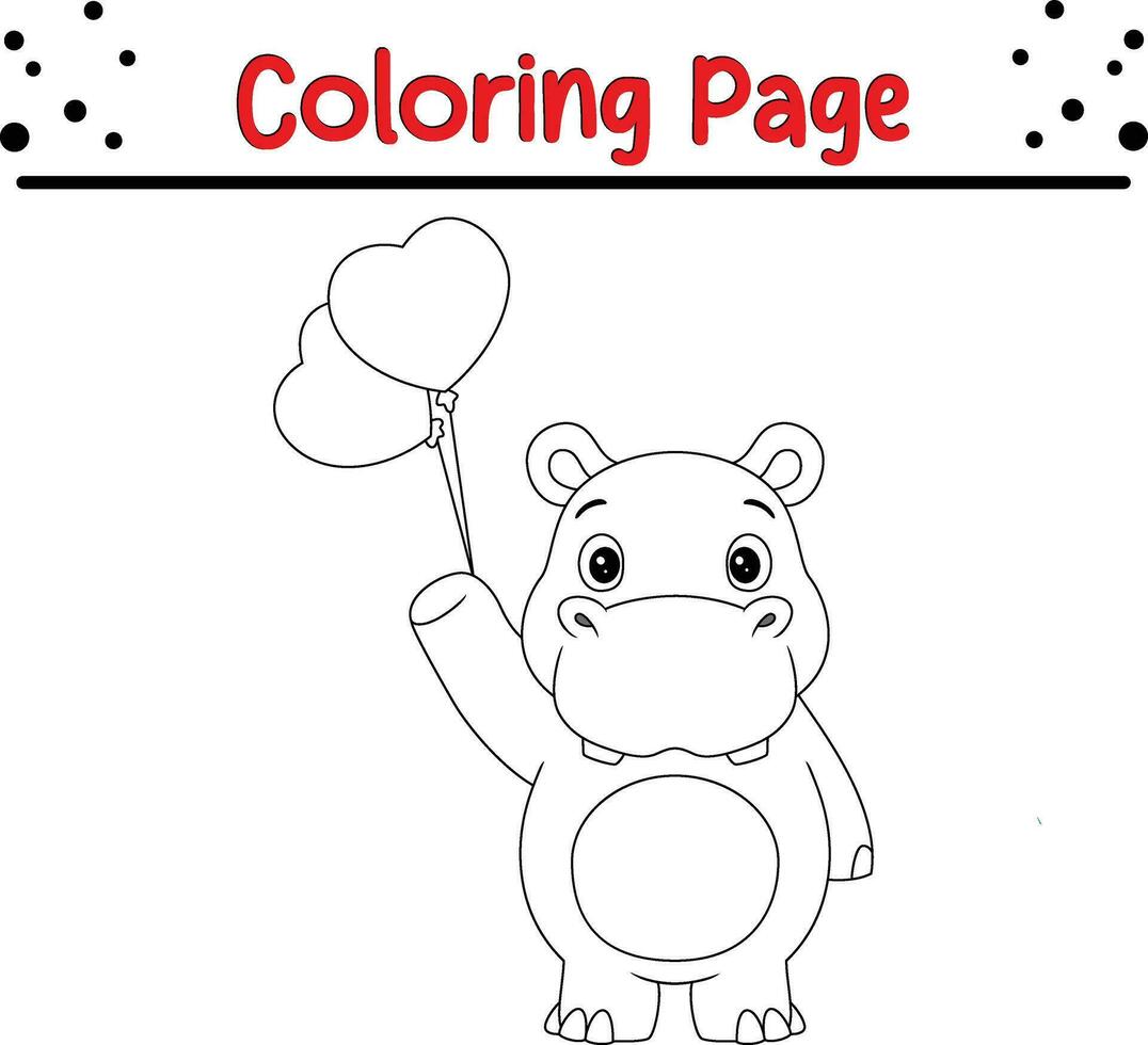 Cute Hippo Animal coloring page illustration vector. For kids coloring ...