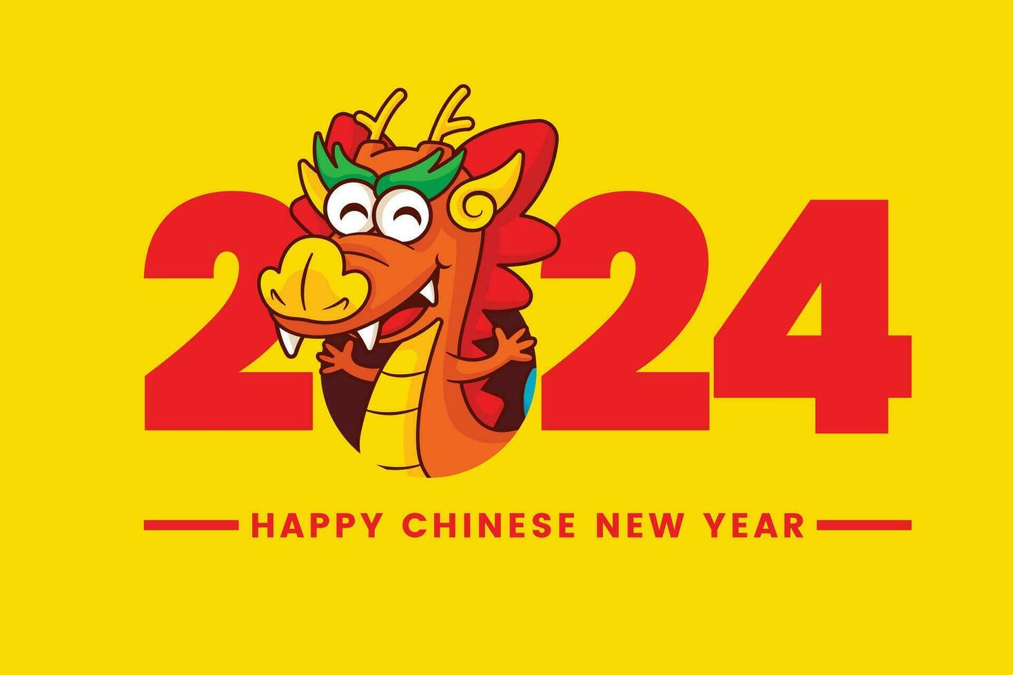 Cartoon Cute Chinese Dragon Zodiac Greeting Chinese New Year 2024 On