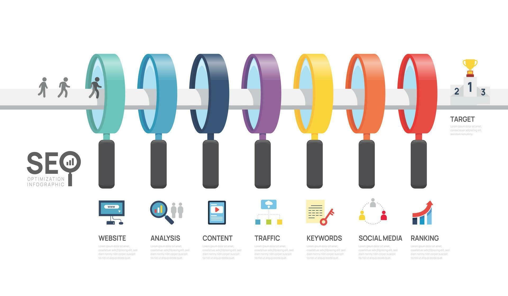 Infographic template seo optimization diagram magnifying glass template ...