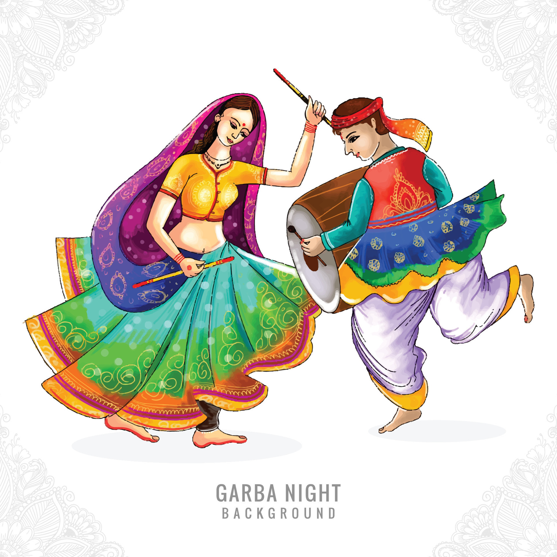 Beautiful illustration of people performing garba dance celebration card background 29882764 ...