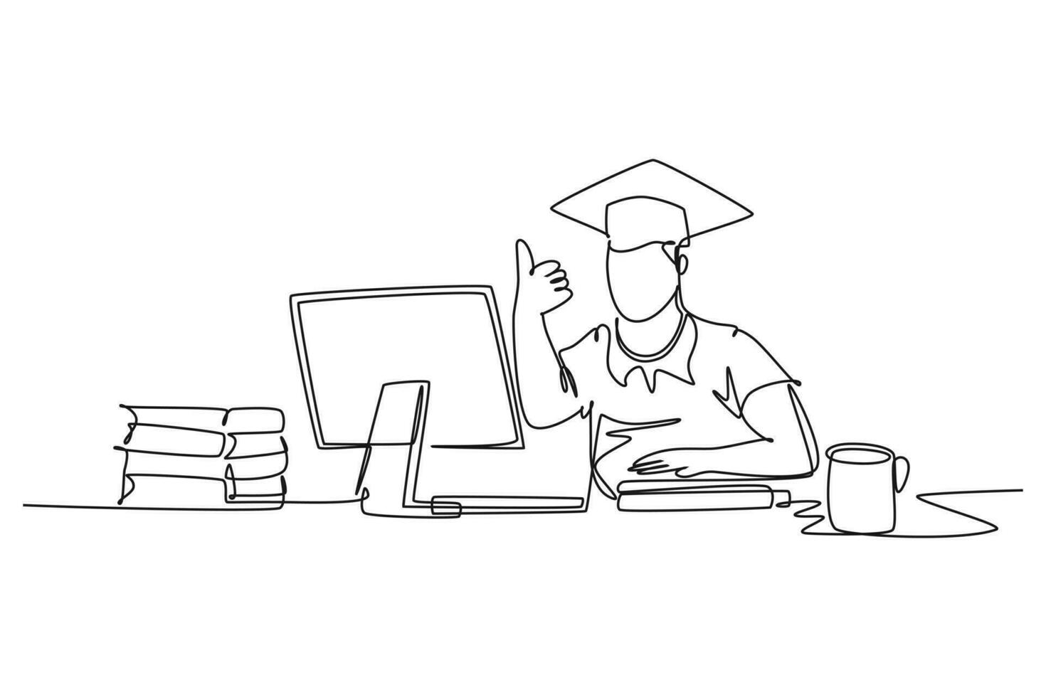 Single one line drawing young happy male college student studying in ...