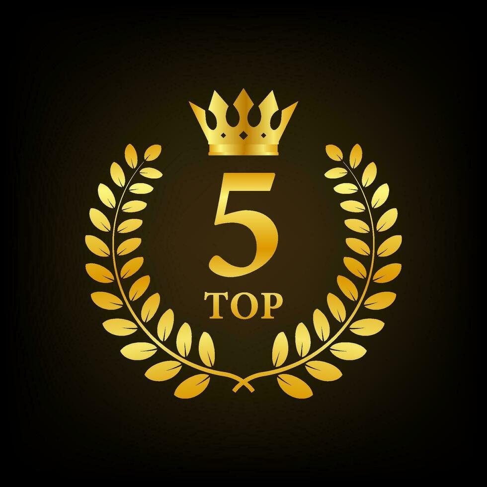 Top 5 label. Golden laurel wreath icon. Vector stock illustration 29888812 Vector Art at Vecteezy