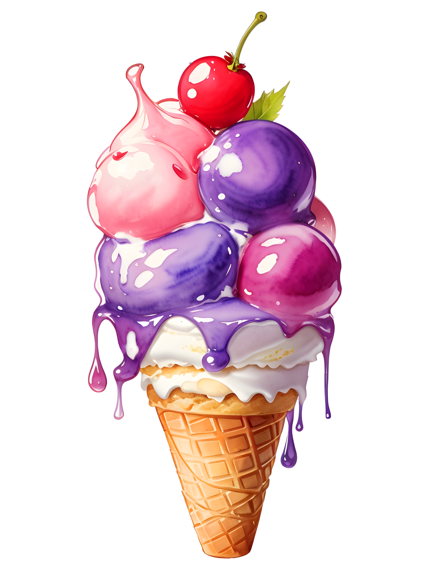 Watercolor Fresh Sweet Colorful Ice Cream In Summer Homemade Delicious
