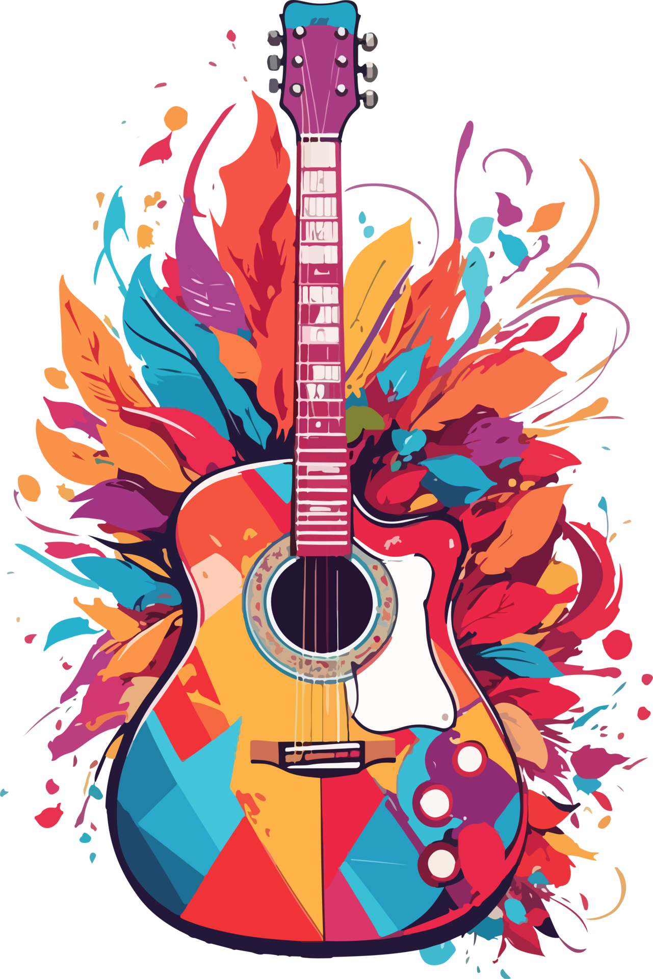 Colorful Guitar Splash Art Clip Art with AI Generative 29890674 PNG