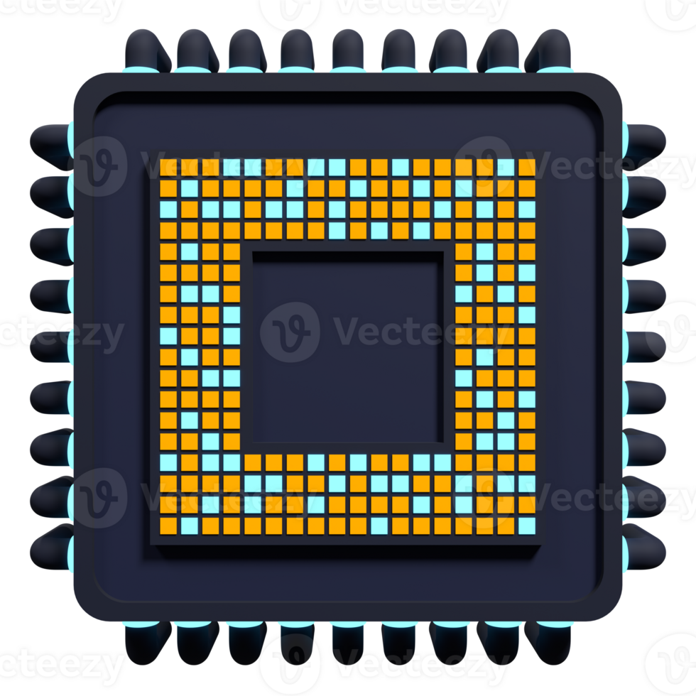 3D artificial intelligence chip concept. Artificial intelligence concept. Futuristic microchip ...