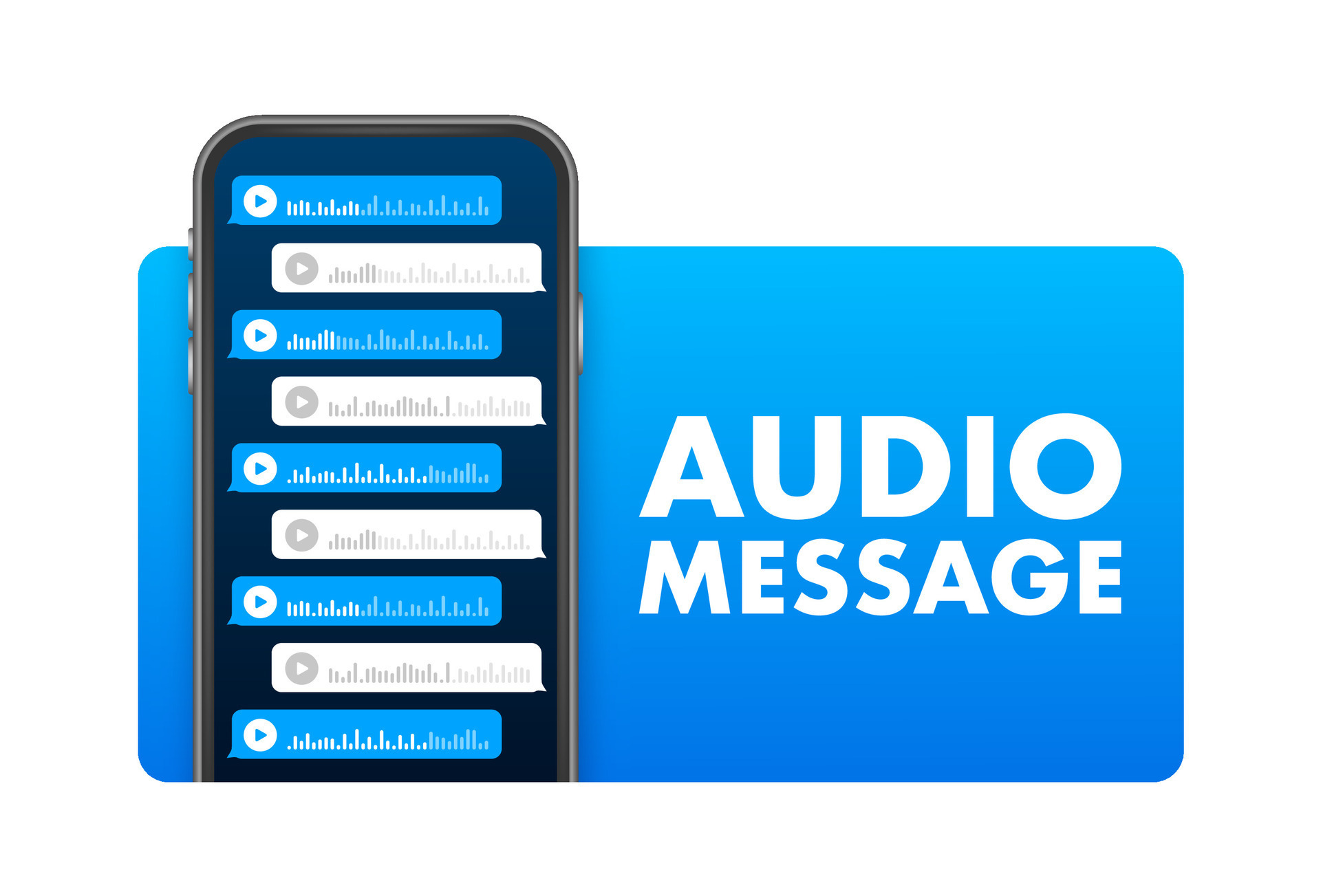 Voice, Record Audio message, speech bubble. Messenger chat screen ...