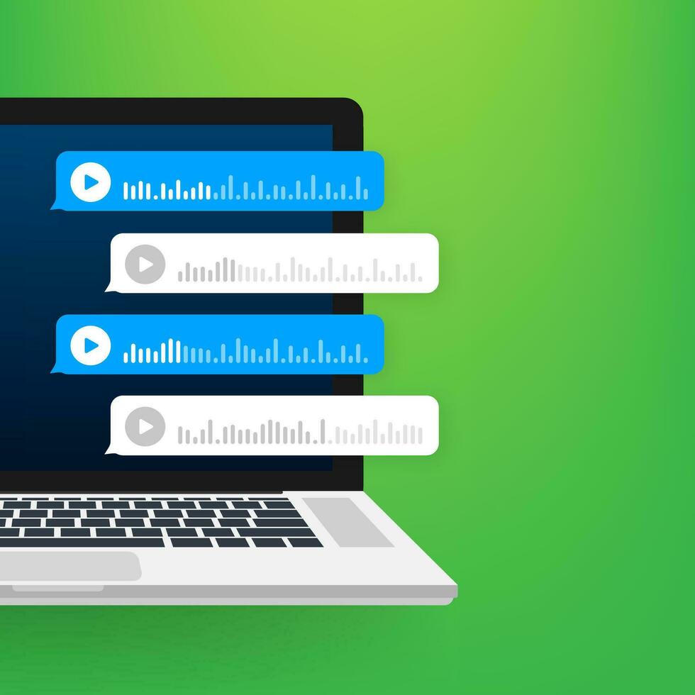 Voice, Record Audio message, speech bubble. Messenger chat screen ...