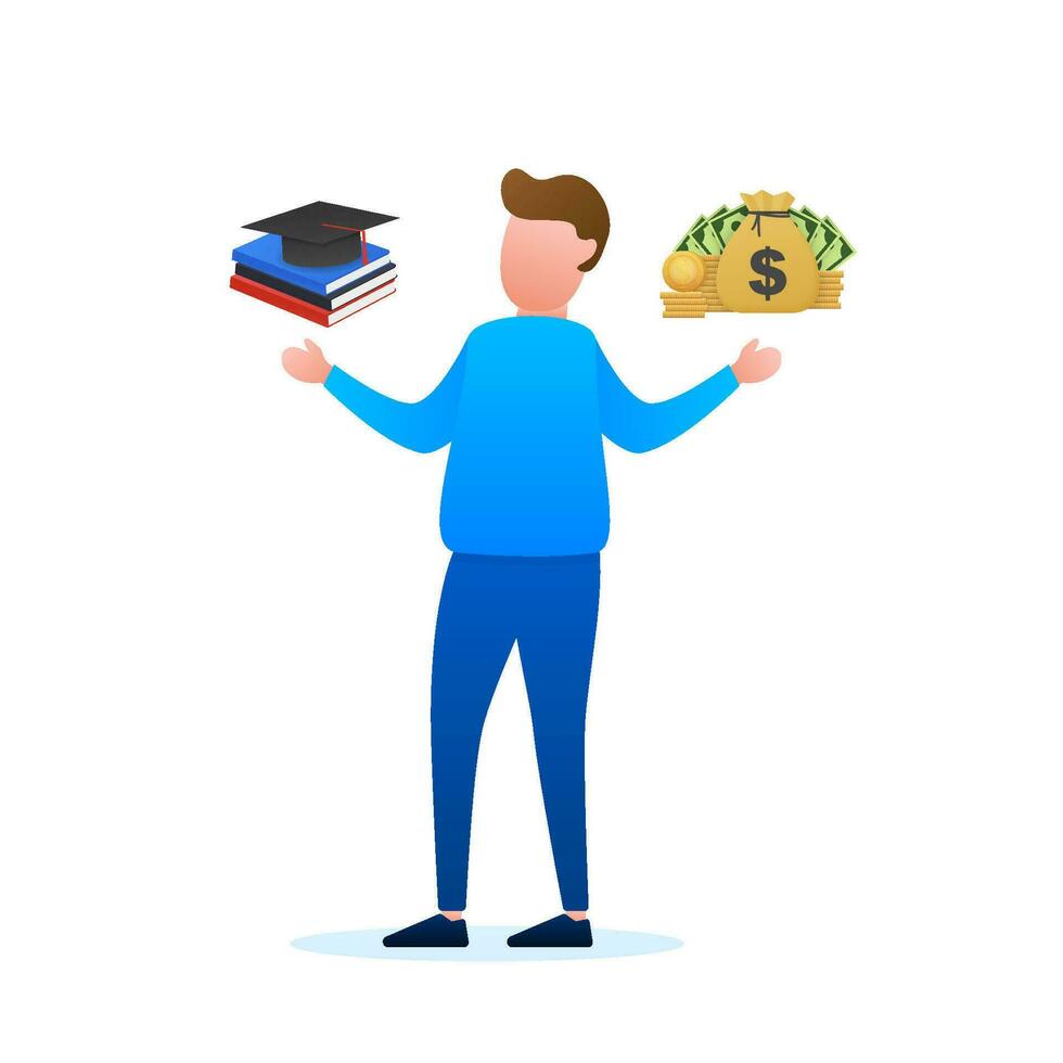 Man choosing between two options Money and education. Vector stock ... Man choosing between two options Money and education. Vector stock ...