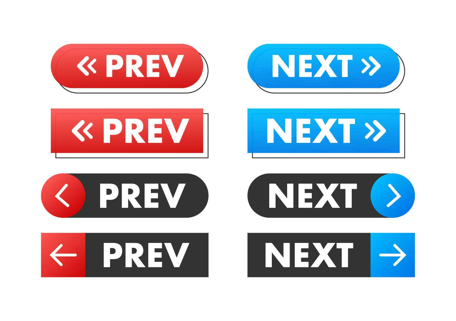 Prev, next label. Next and previous button. Web buttons. Vector stock ...