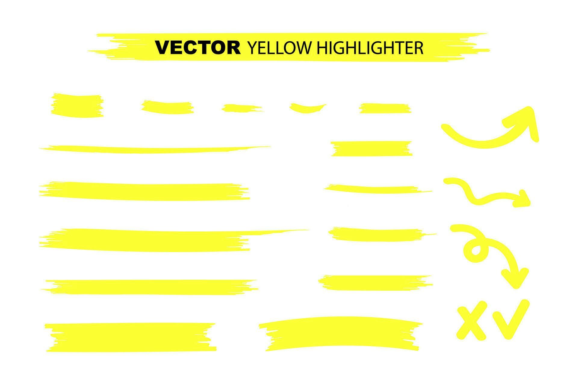 Yellow Highlighter Marker Strokes. Yellow watercolor hand drawn highlight set. Vector stock ...