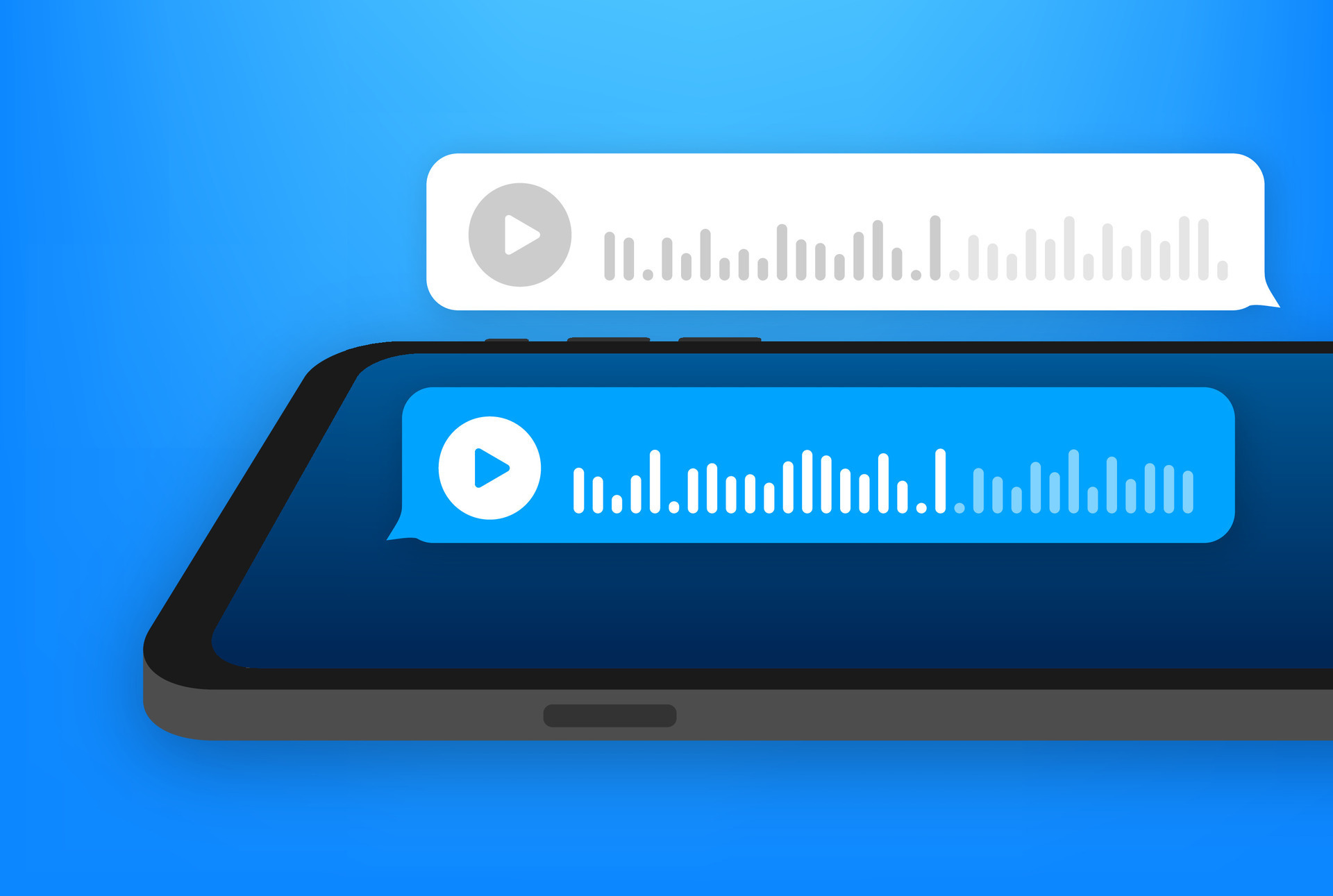 Voice, Record Audio message, speech bubble. Messenger chat screen ...