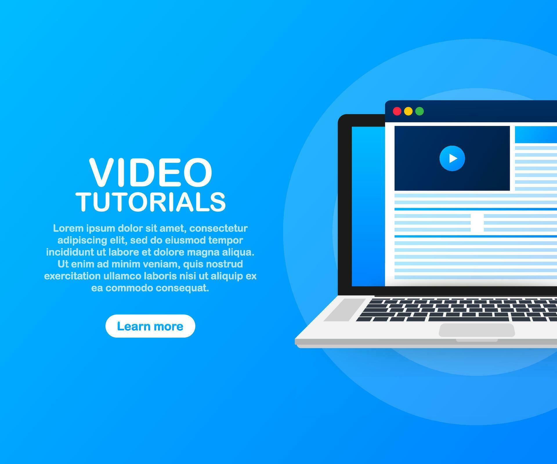 Video tutorials icon concept. Study and learning background, distance ...