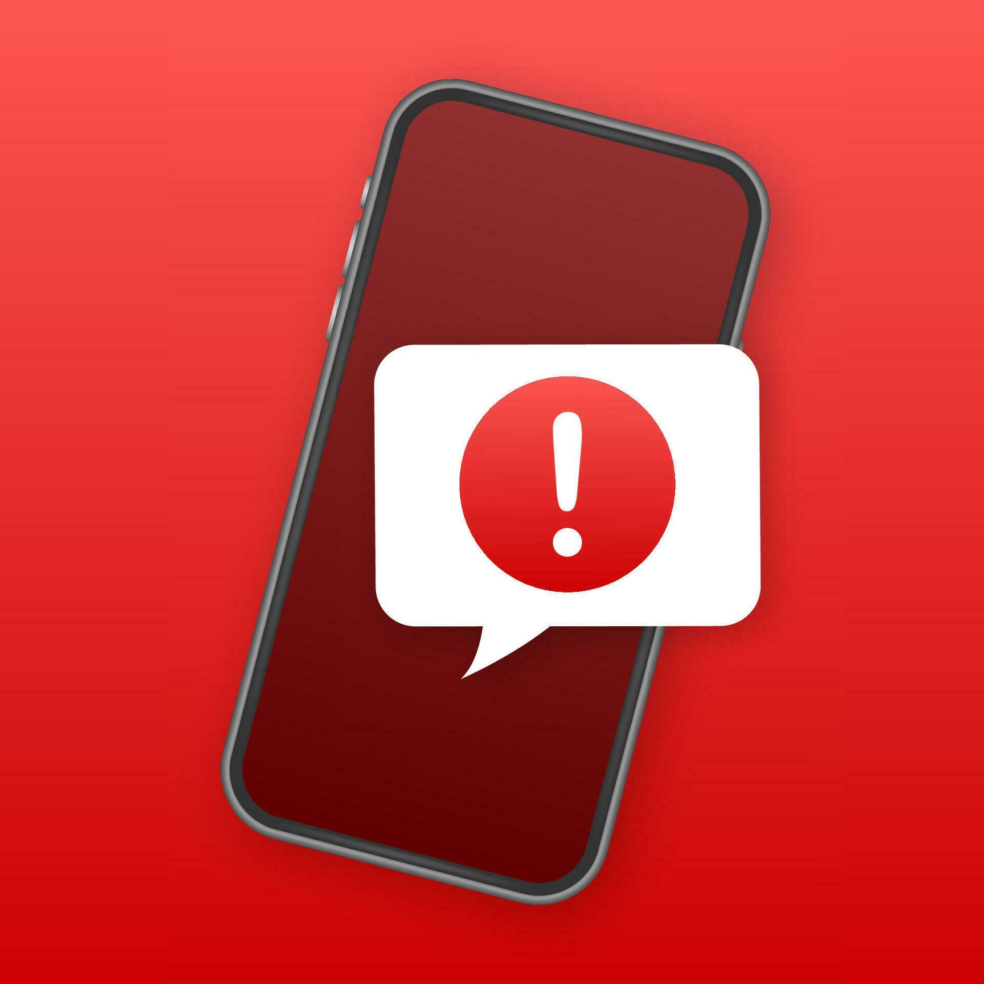 Alert message mobile notification. Danger error alerts, smartphone virus problem or insecure ...