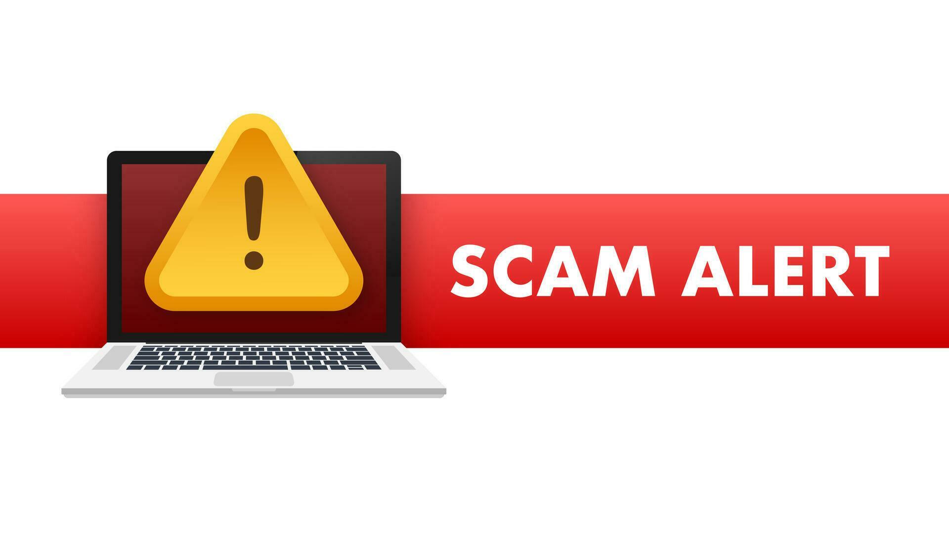 Banner with red scam alert. Attention sign. Cyber security icon ... Banner with red scam alert. Attention sign. Cyber security icon ...