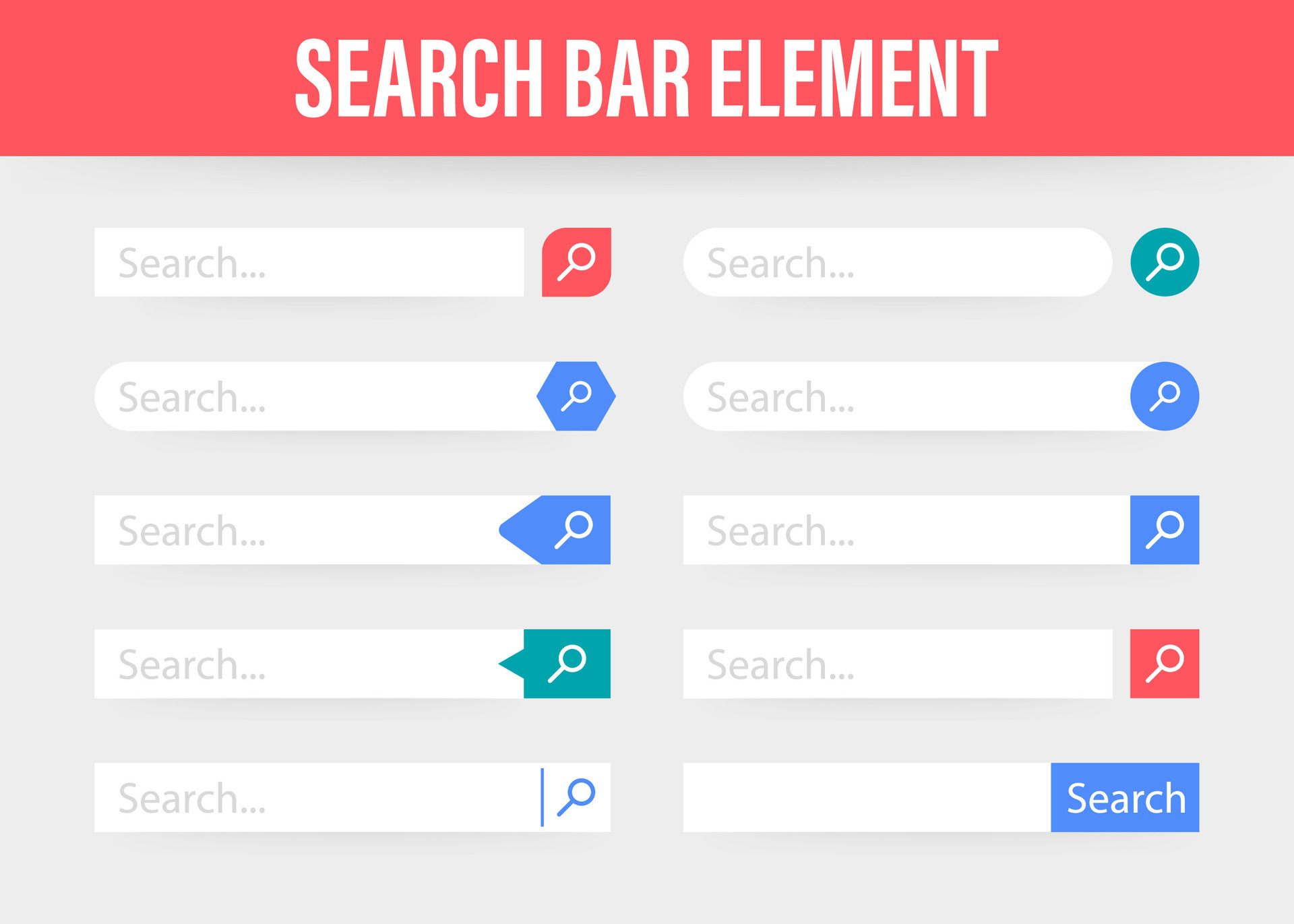 Set Search bar vector element design, set of search boxes ui template isolated on blue ...