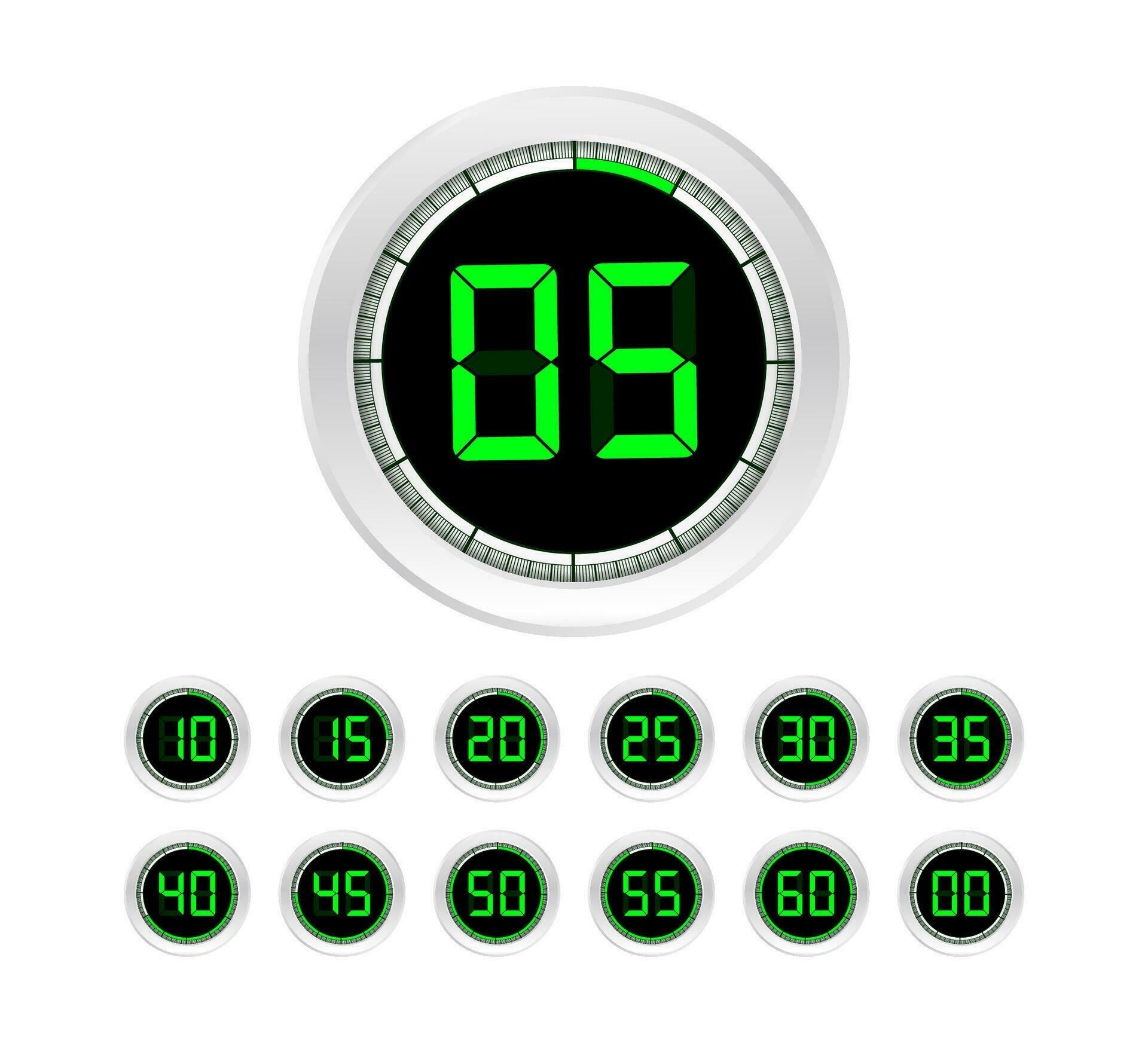 Set of timers. Sign icon. Full rotation arrow timer. Colored flat icons. Set of 12 timer icons ...