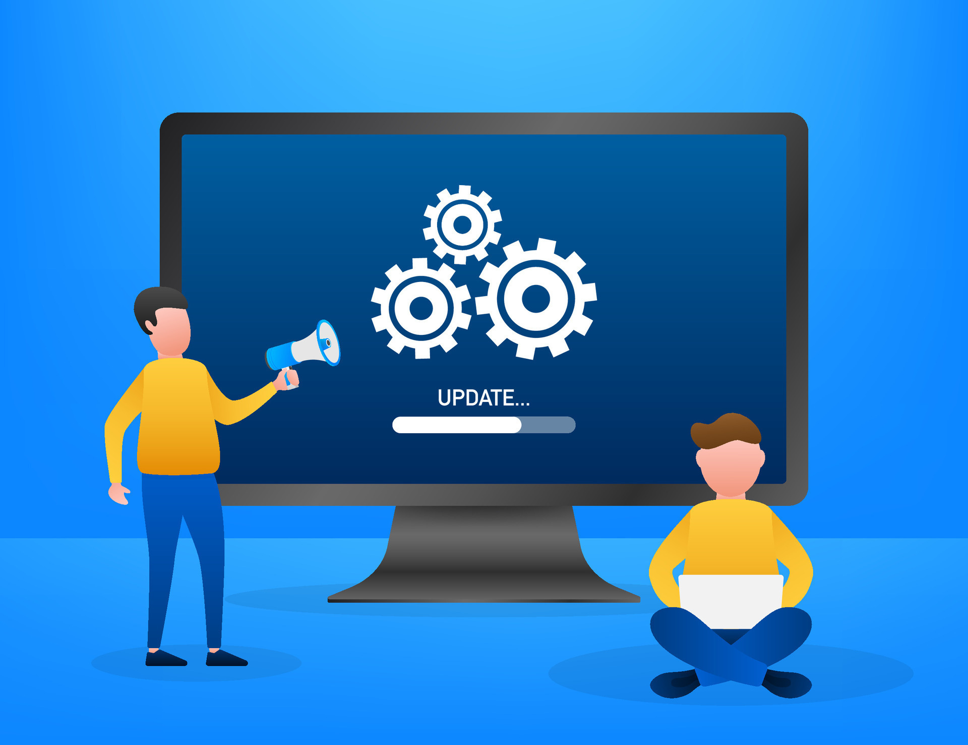 System Software Update Data Update Or Synchronize With Progress Bar On The Screen Vector 7438
