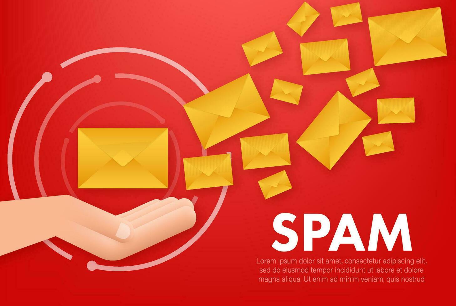 No spam. Spam Email Warning. Concept of virus, piracy, hacking and security. Envelope with spam ...