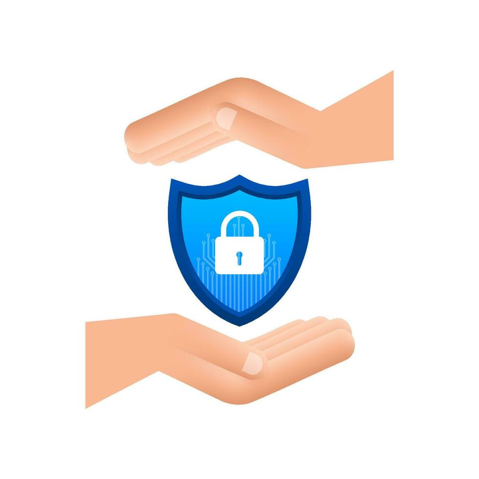 Cyber Security Vector Logo With Shield And Check Mark Hands Holding