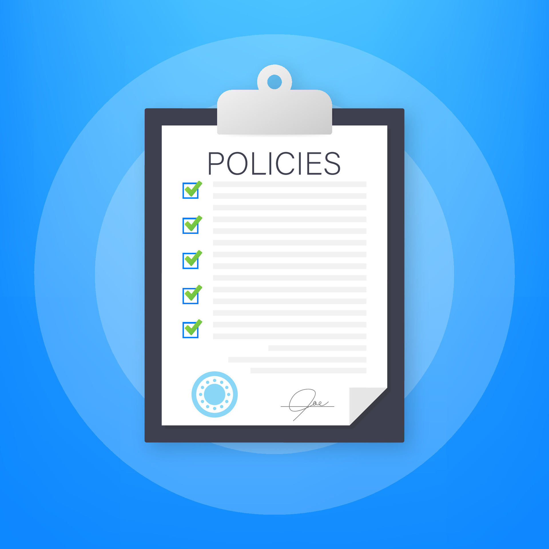 Policies in flat style. Checklist icon. Corporate document. Corporate document. Information ...
