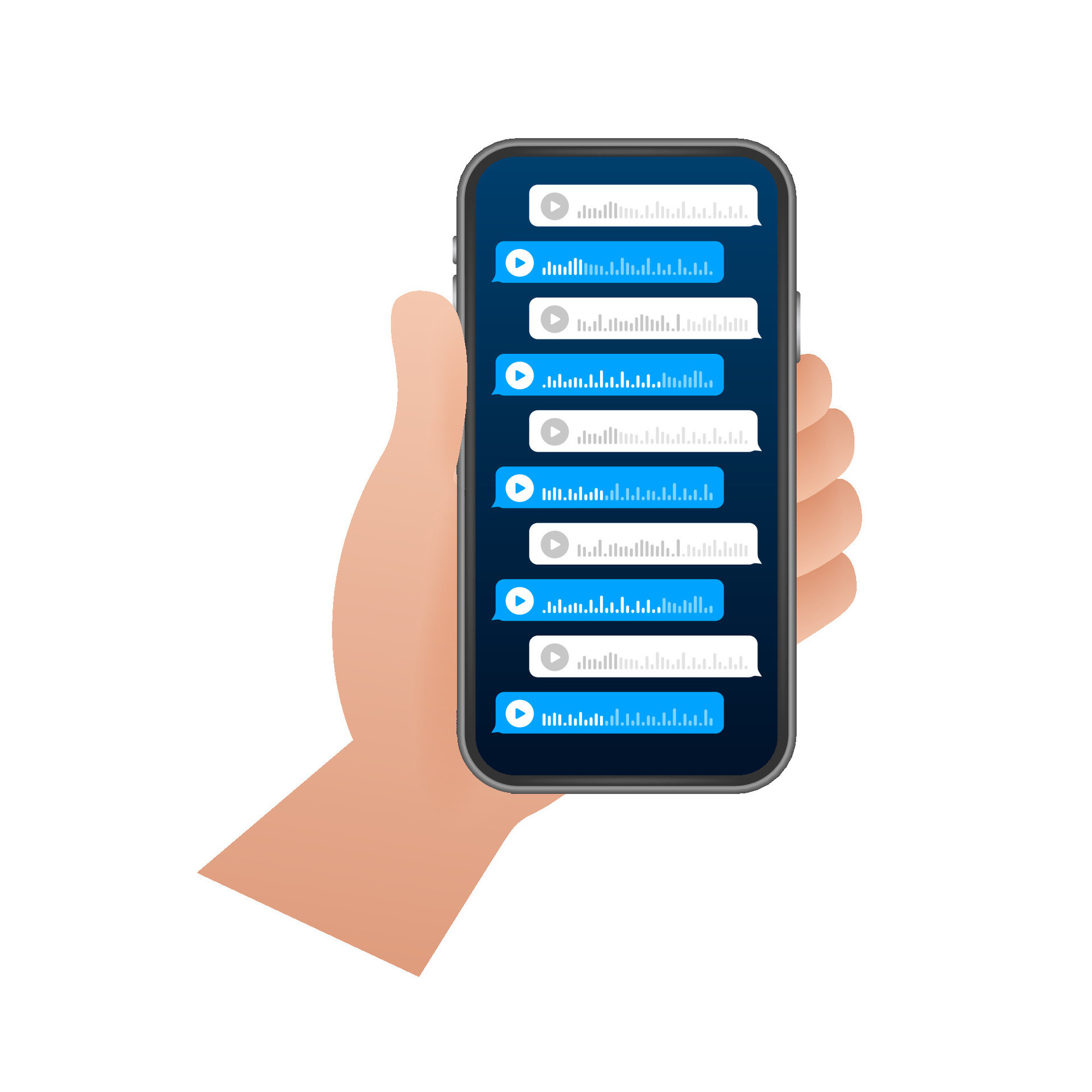 Voice, Record Audio message, speech bubble. Messenger chat screen ...