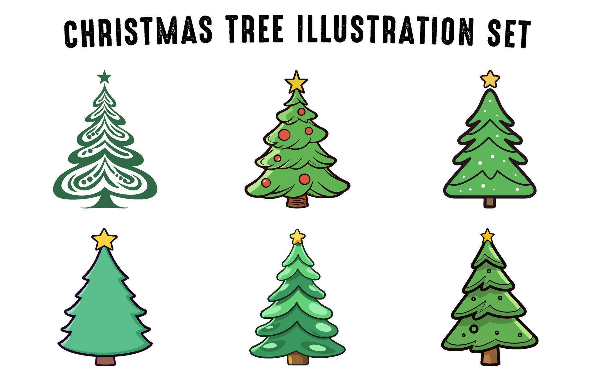 Free Christmas tree vector illustration Bundle, Set of Christmas Tree ...