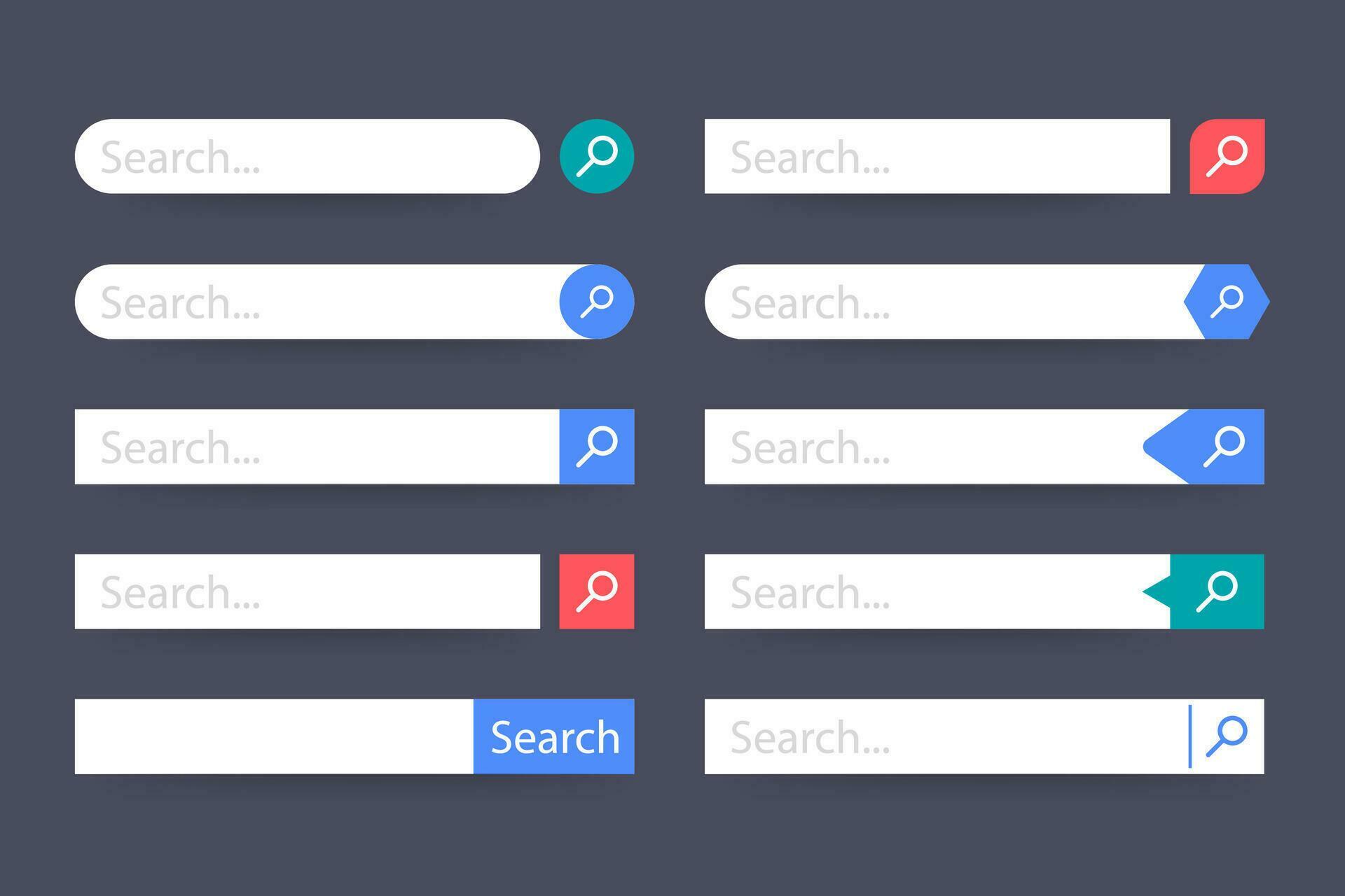 Set Search bar vector element design, set of search boxes ui template isolated on blue ...