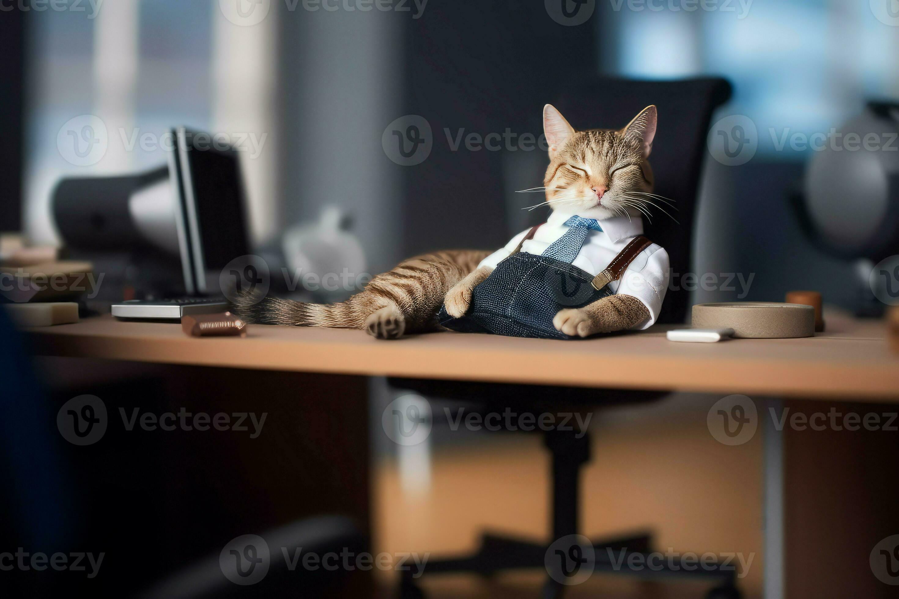 Sleepy cat in office chair. Generate Ai 29935733 Stock Photo at Vecteezy