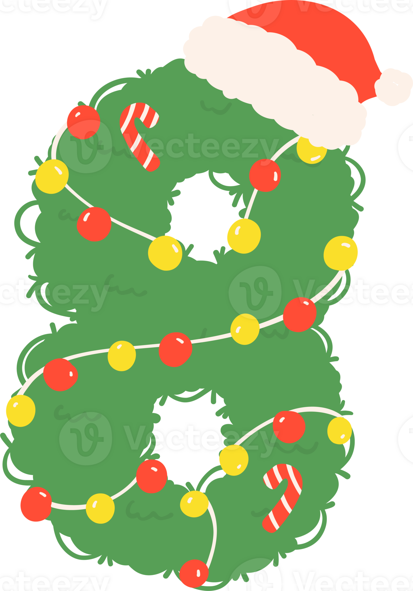 Christmas number 8, Cute decorated wreath number with santa hat 29937284 PNG