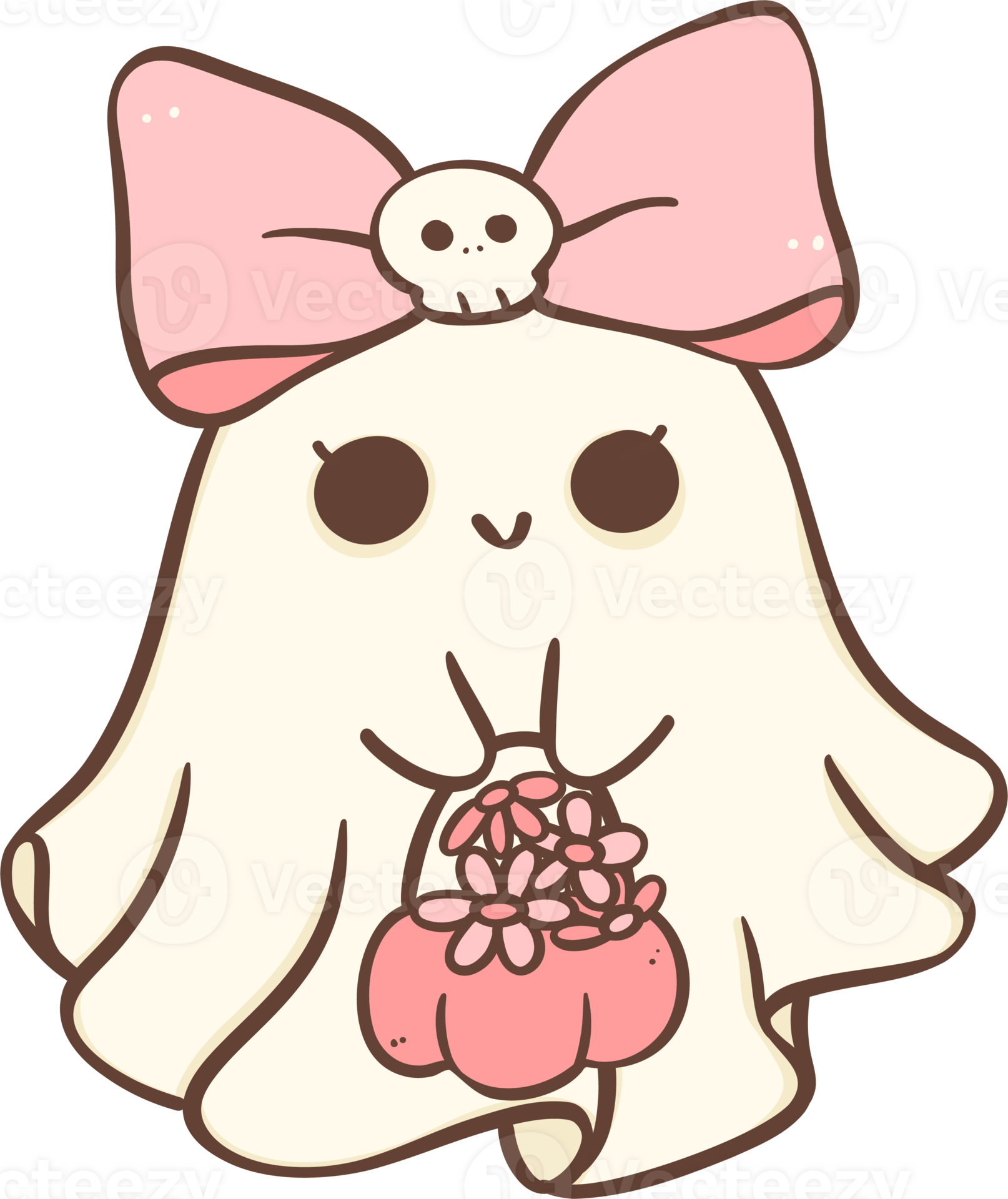 Cute Pink Halloween ghost girl with flower cartoon doodle 29937302 PNG