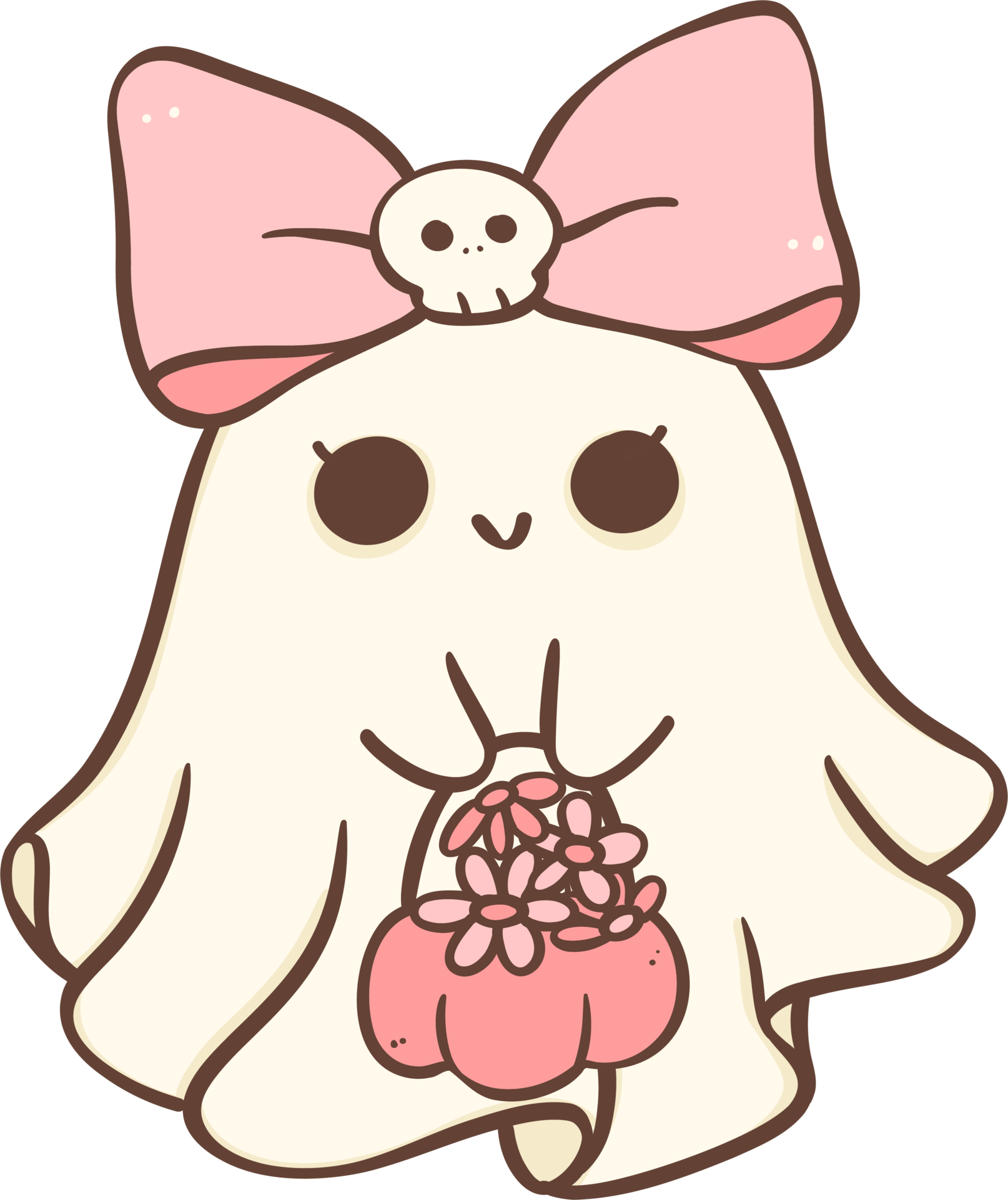 Cute Pink Halloween ghost girl with flower cartoon doodle 29937302 PNG