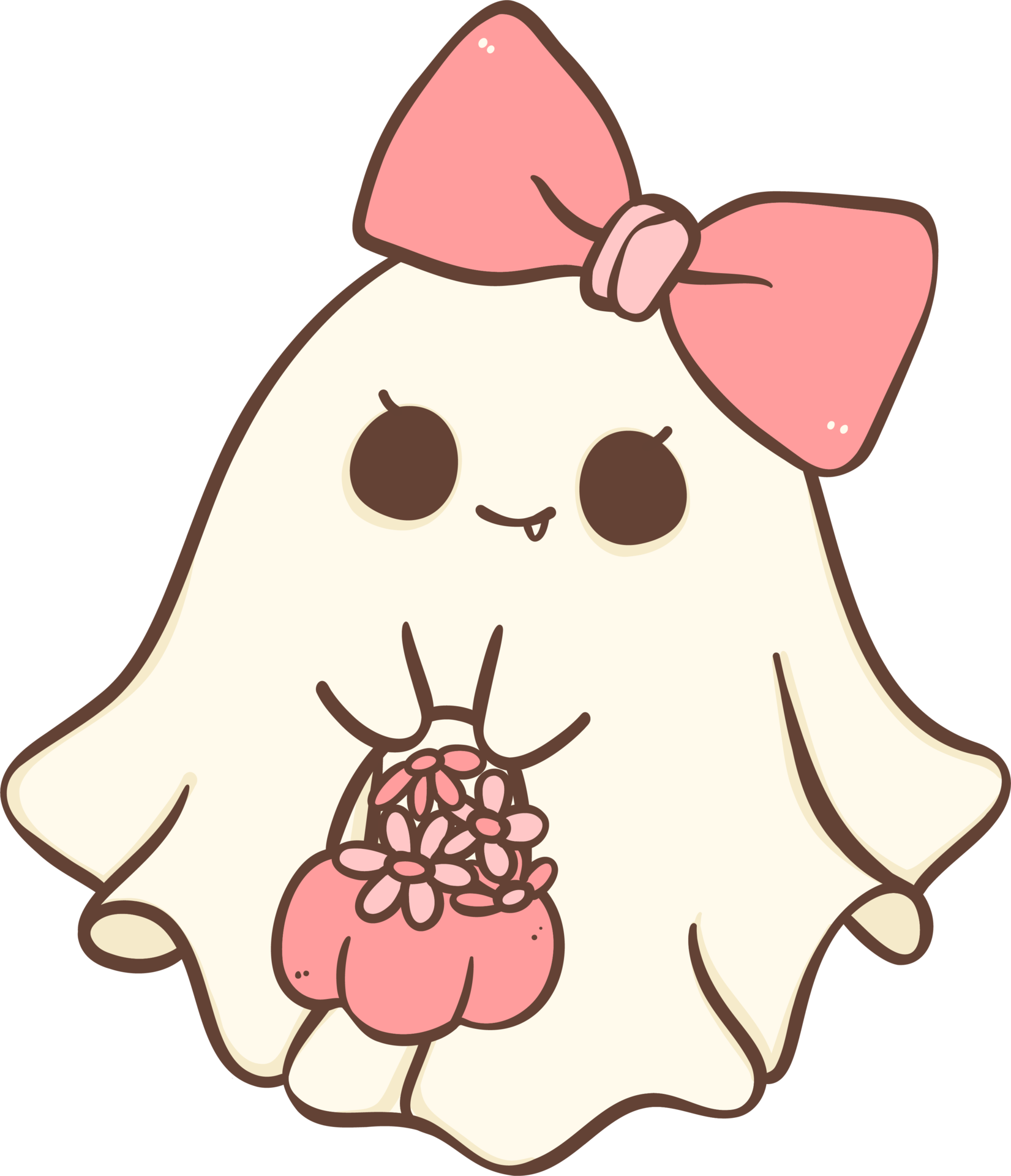 Cute Pink Halloween ghost girl with flower cartoon doodle 29937397 PNG