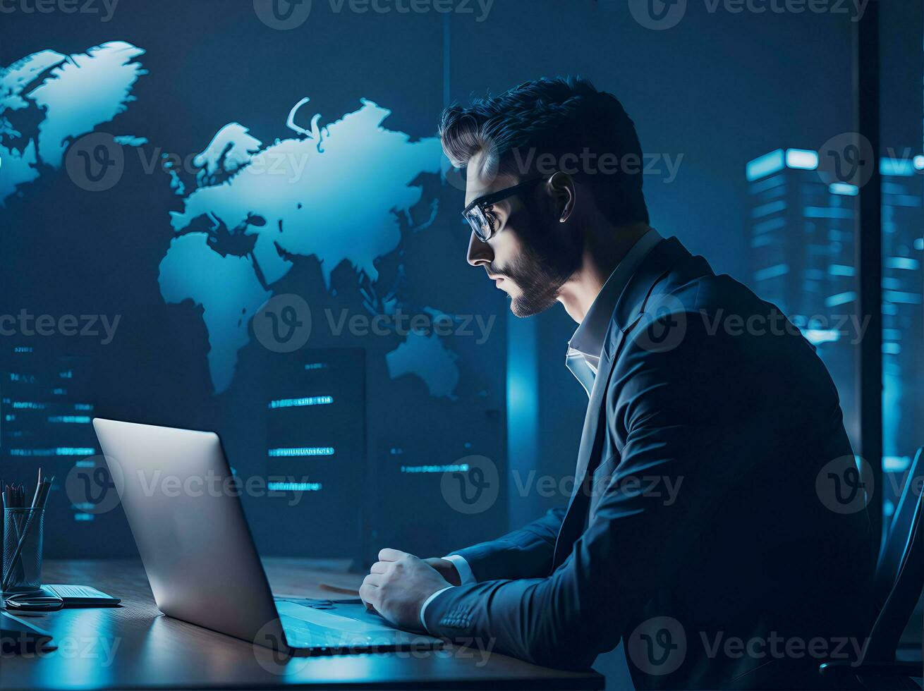 Computer engineer working in server room data center. Generative ai ...