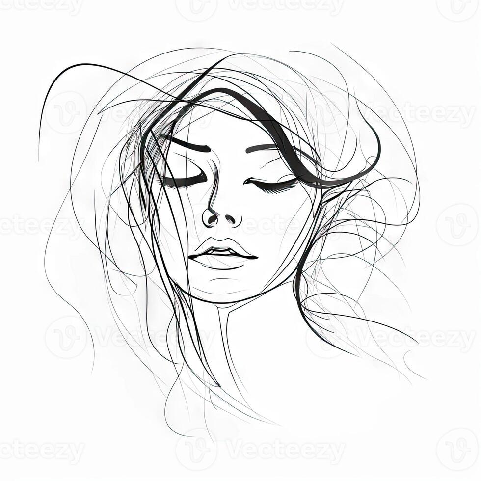 Abstract Woman Face Line Drawing For Cosmetics And Fashion Design