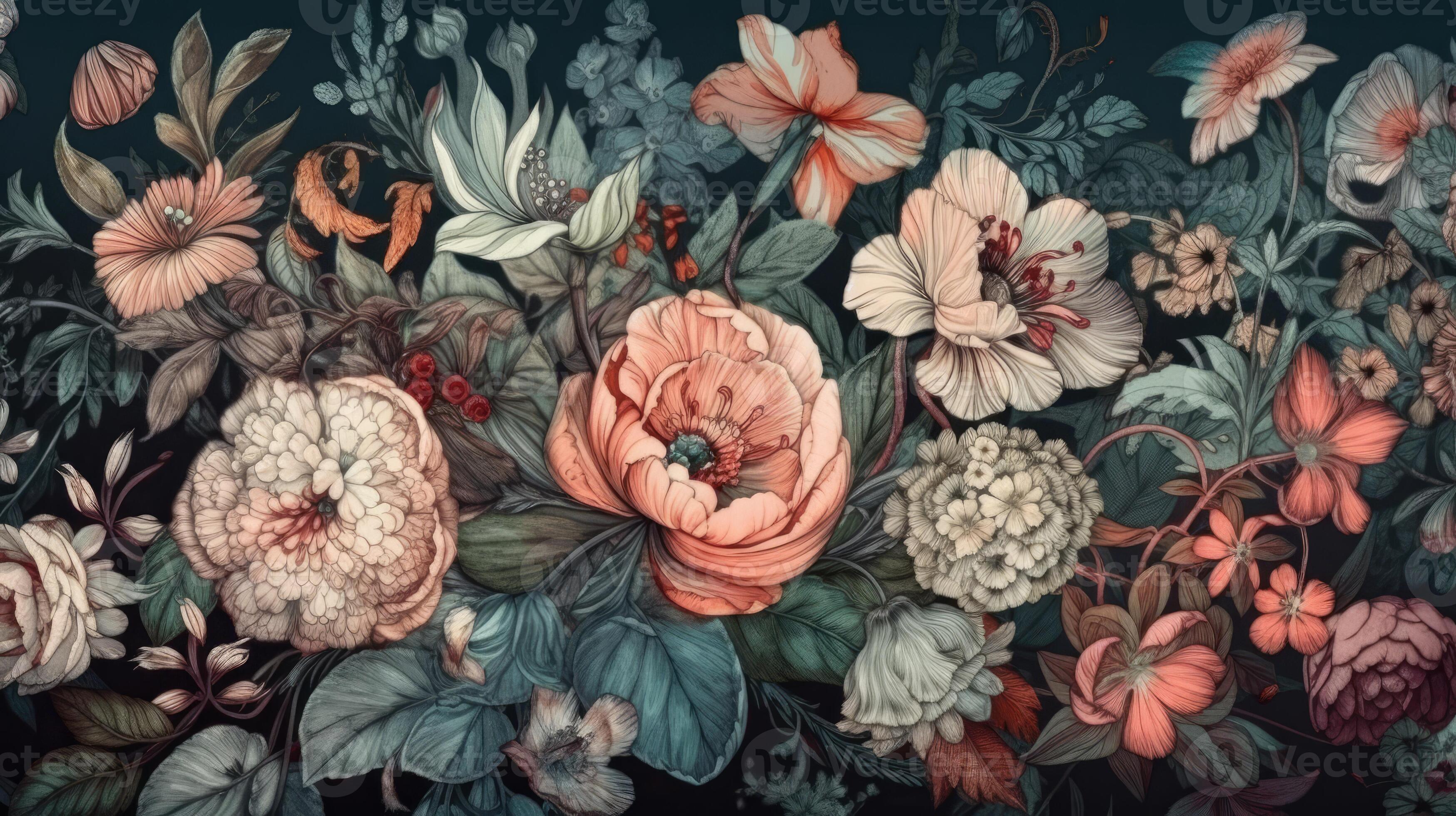 Vintage Botanical Wallpaper With Beautiful Flower Bunch Motif 29973427