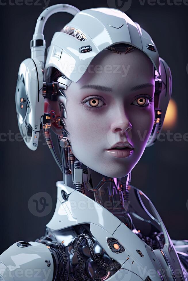 Beautiful Teenage Android with Chrome Cybernetic Features for ...