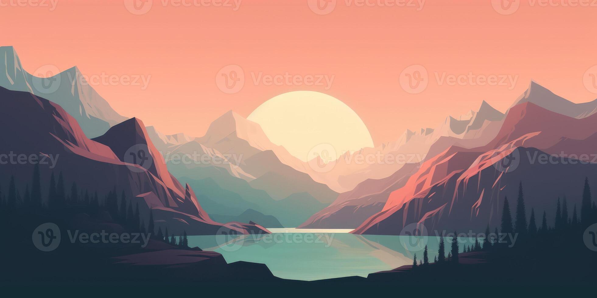 Peach Sky at Dusk NeoGeo Minimalism Mountain Landscape AI Generated ...